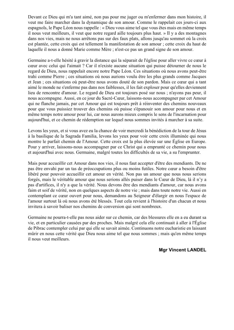 Homélie de Mgr Vincent LANDEL. Vendredi 12 juin 2026. - Sainte Germaine ...